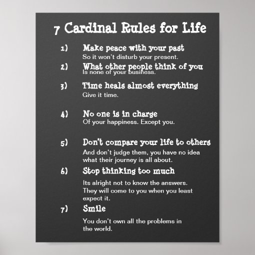 7 Cardinal Rules for LIFE Poster | Zazzle