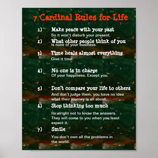 7 Cardinal Rules for LIFE Poster | Zazzle