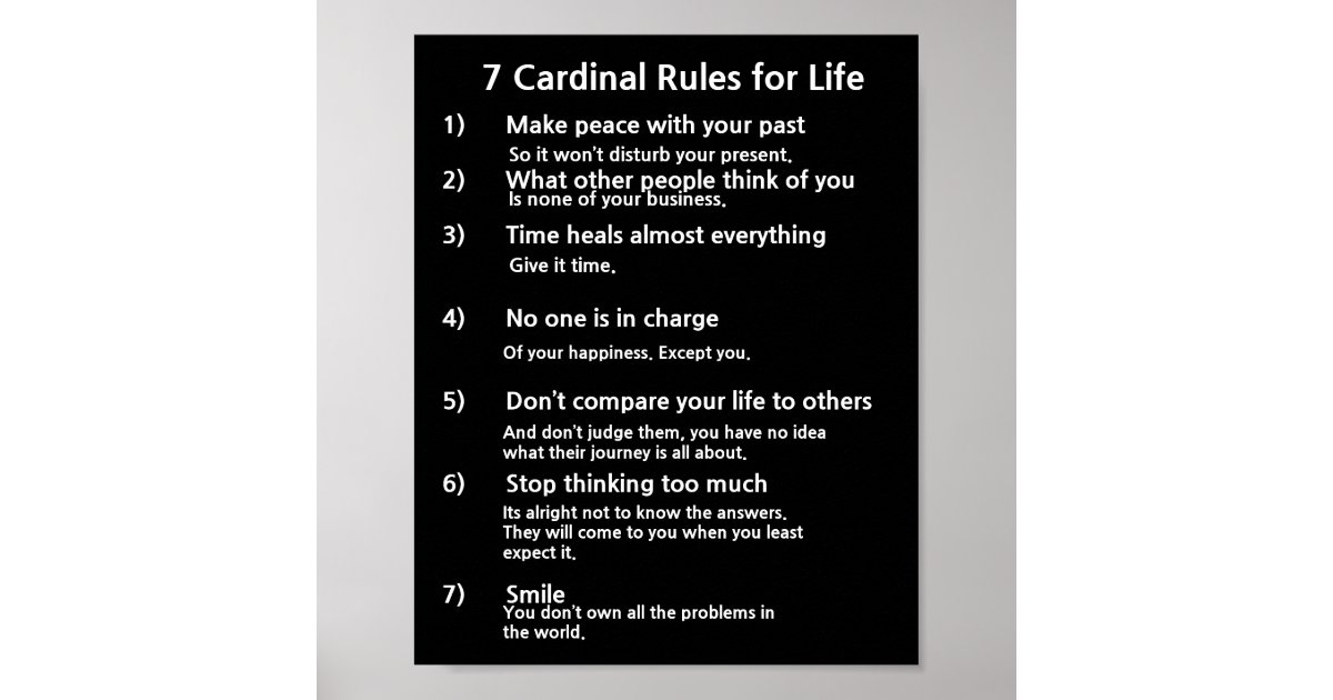 7 Cardinal Rules for LIFE Poster | Zazzle