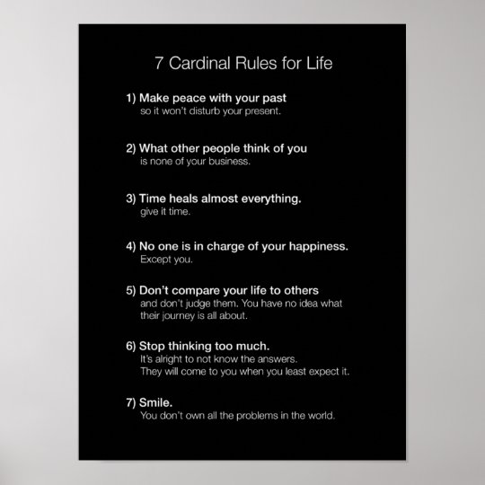 7 Cardinal Rules for Life Poster | Zazzle.com