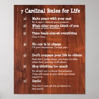 7 Cardinal Rules for LIFE Poster | Zazzle