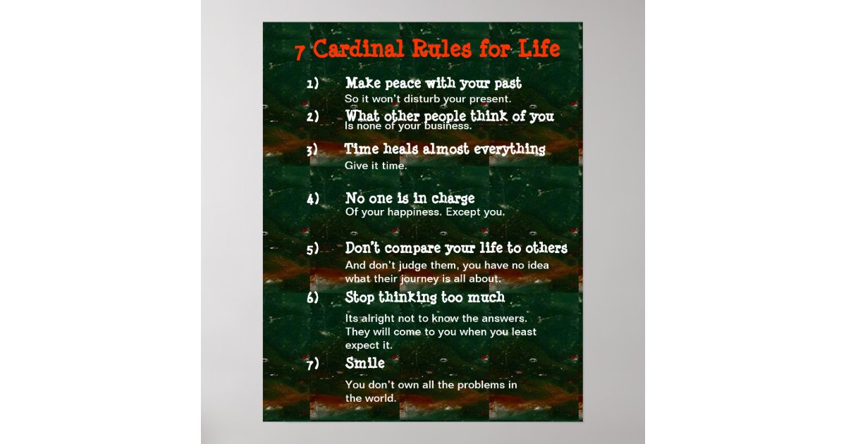 7 Cardinal Rules for LIFE Poster | Zazzle