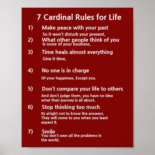 7 Cardinal Rules for LIFE Poster | Zazzle.com