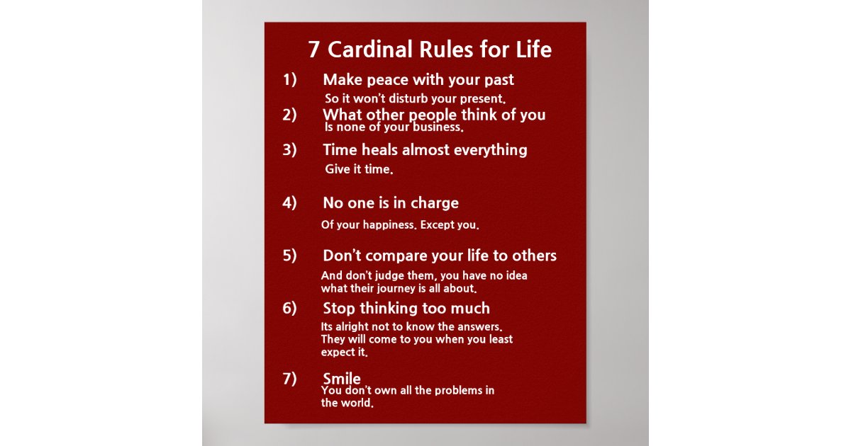 7 Cardinal Rules for LIFE Poster | Zazzle