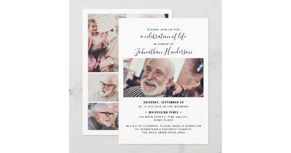 7-Photo Celebration of Life/Funeral/Memorial Invitation | Zazzle