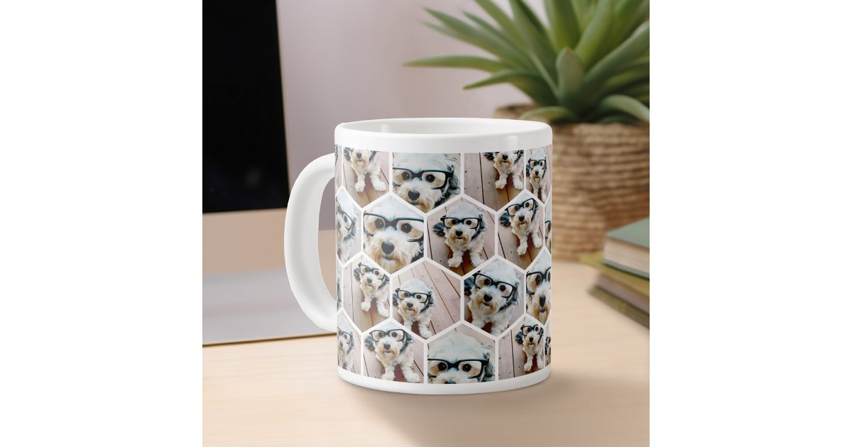 7 Photo Collage - funky hexagon pattern Giant Coffee Mug | Zazzle