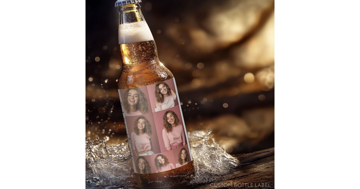 7 Photo Collage - Modern Minimal White Beer Bottle Label | Zazzle
