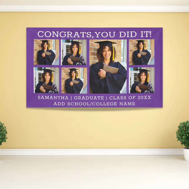 7 Photo Congrats Graduate 2023 Purple Graduation Banner | Zazzle