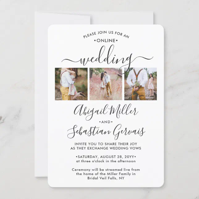 7 Photo Online Virtual Wedding Ceremony Elegant Invitation | Zazzle