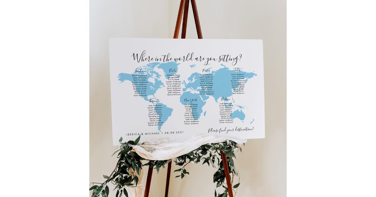 7 Tables Destinations World Map Seating Chart | Zazzle