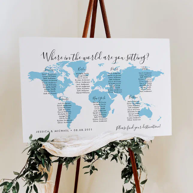 7 Tables Destinations World Map Seating Chart | Zazzle