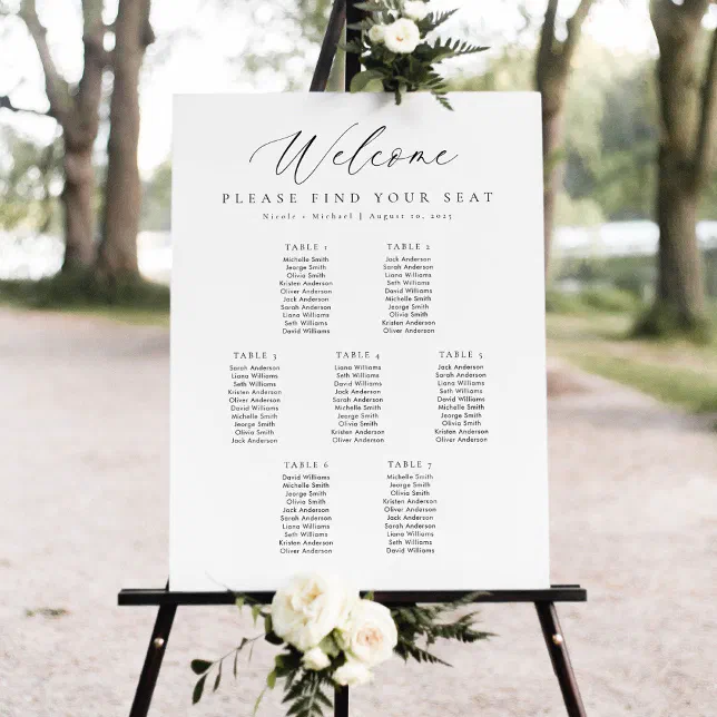 7 Tables Welcome Seating Chart Foam Board | Zazzle