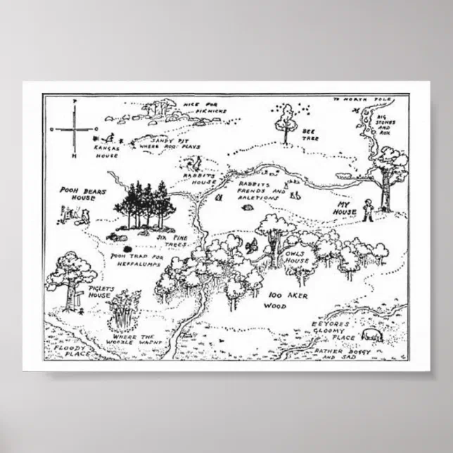 7'' X 5'' Vintage Style 100 Acre Woods Map Poster | Zazzle