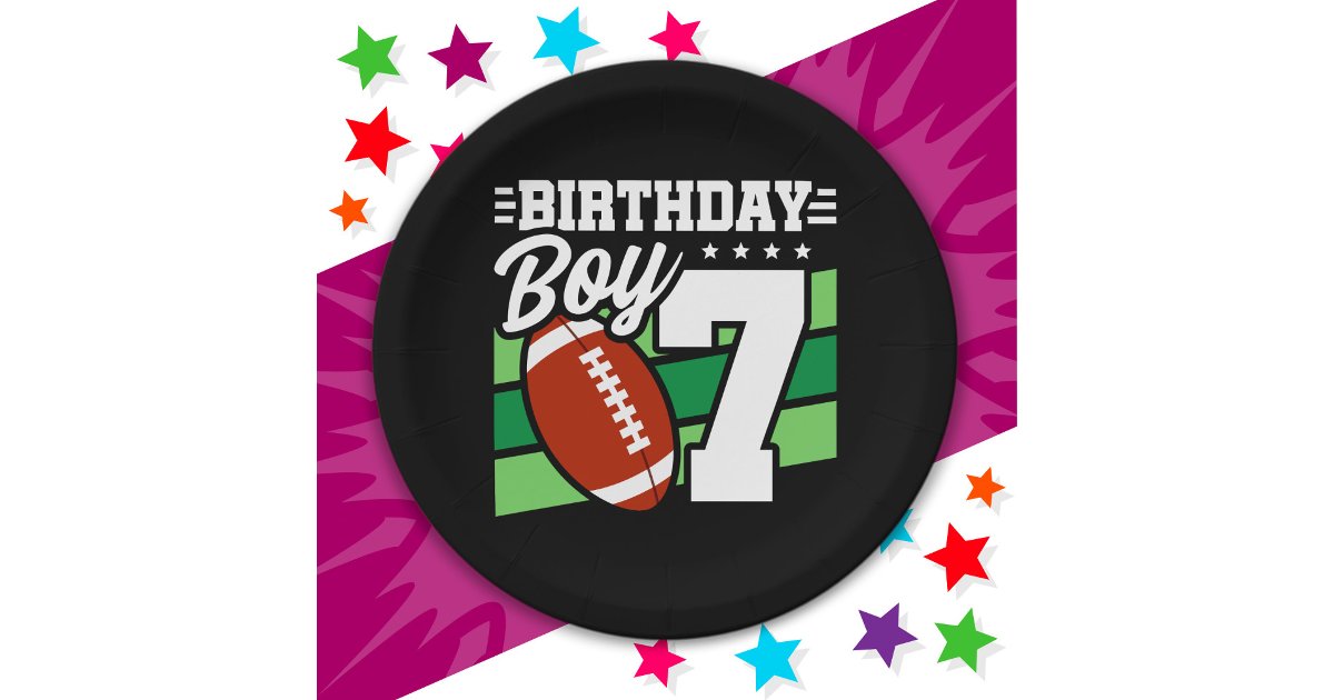 7 Year Old Football Party Theme 7th Birthday Boy Paper Plates | Zazzle