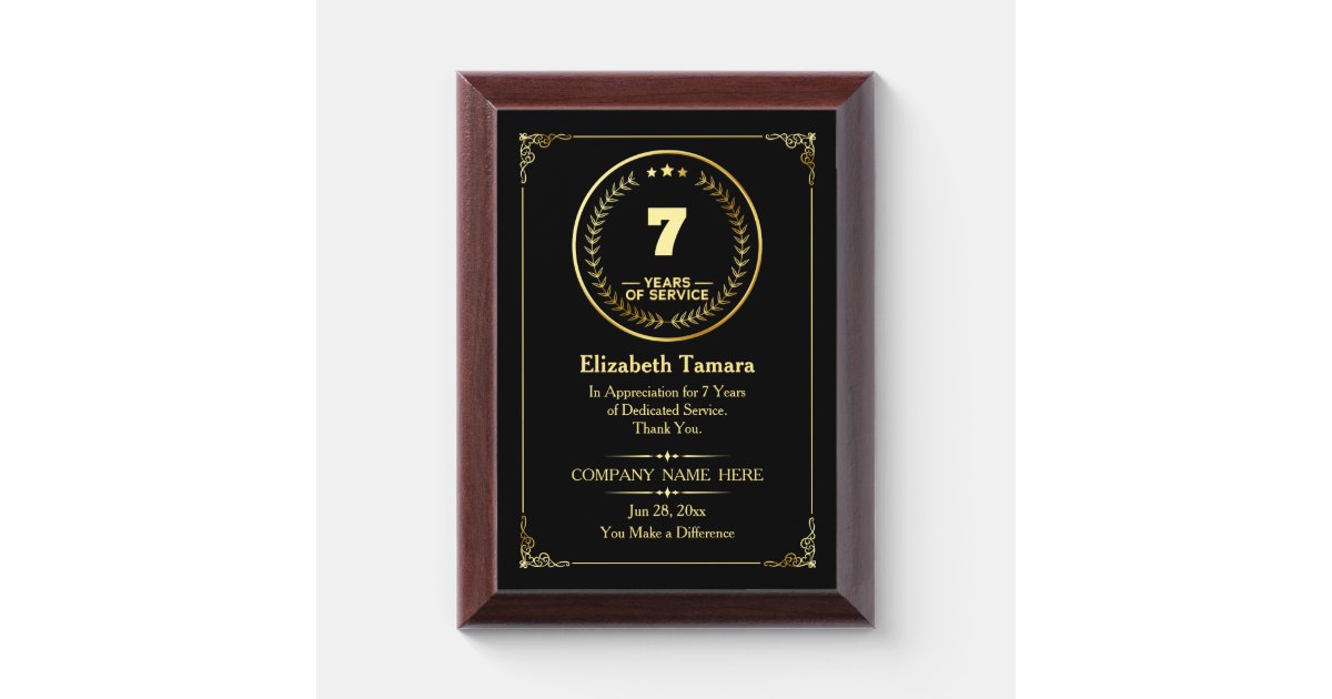 7 Years of Service | Employee Appreciation Award Plaque | Zazzle