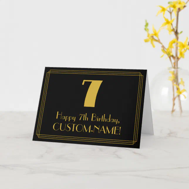 7th Birthday: Art Deco Inspired Look "7" + Name Card | Zazzle