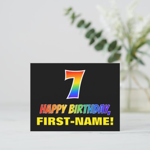 7th Birthday: Bold, Fun, Simple, Rainbow 7 Postcard | Zazzle