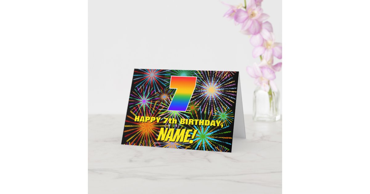 7th Birthday: Fun, Colorful Celebratory Fireworks Card | Zazzle