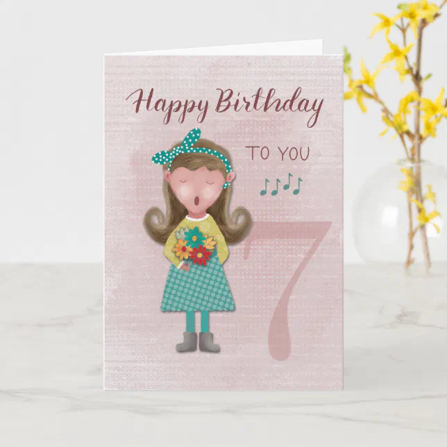 7th Birthday Girl Singing Happy Birthday Card | Zazzle