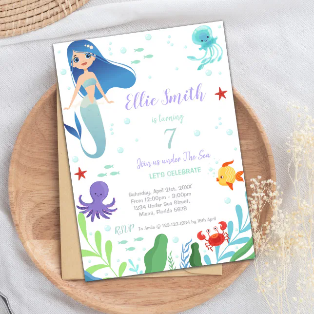 7th Birthday Mermaid Invitation | Zazzle
