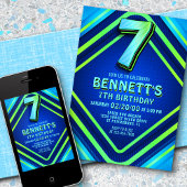 7th Birthday Neon Invitation | Zazzle