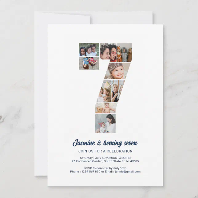 7th Birthday Number 7 Custom Photo Collage Invitation | Zazzle