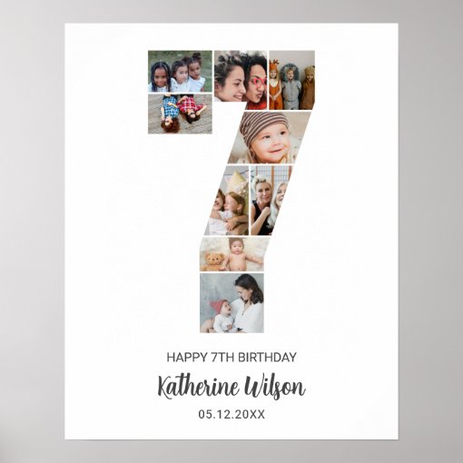 7th Birthday Number 7 Photo Collage Custom Picture Poster | Zazzle