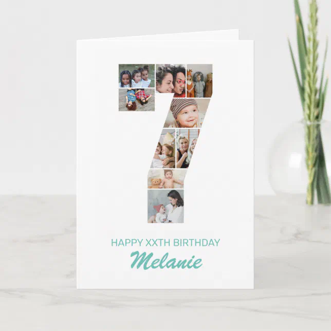 7th Birthday Number 7 Photo Collage Personalized Card | Zazzle