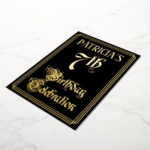 7th Birthday Party — Fancy Script & Custom Name Foil Invitation | Zazzle
