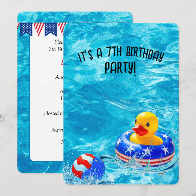 7th Birthday Pool Party With Yellow Duck Invitation | Zazzle