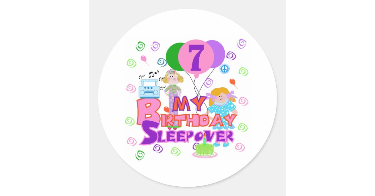 7th Birthday Sleepover Classic Round Sticker | Zazzle