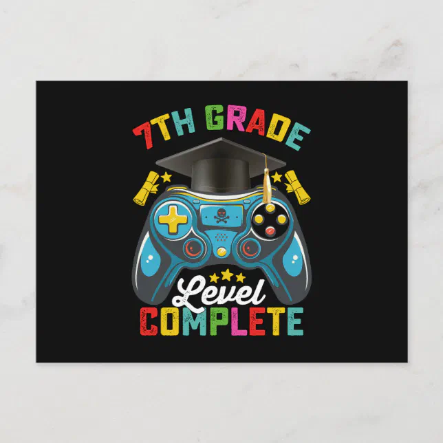7th Grade Level Complete Graduation Gaming Gamer Postcard | Zazzle