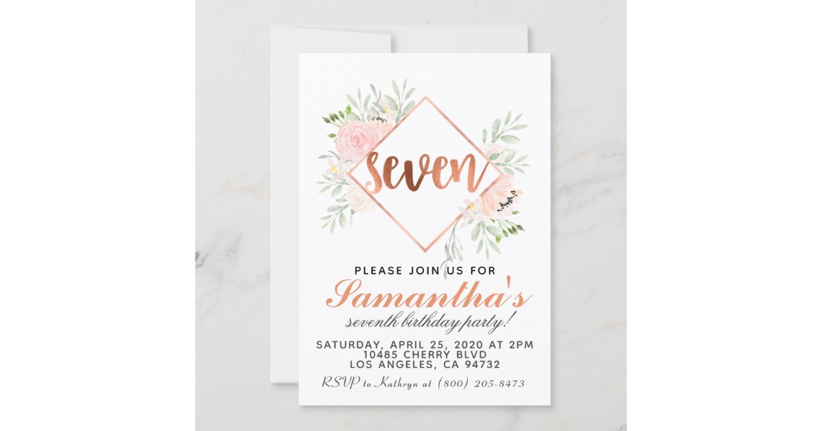 7th Rose Gold Birthday Invitation | Zazzle