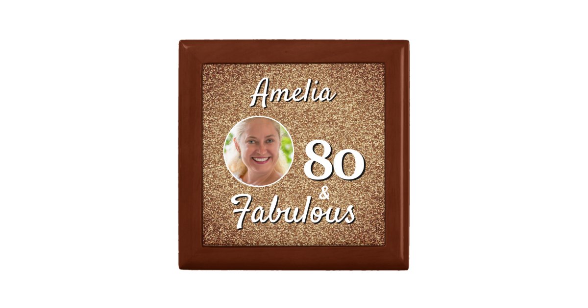 80 and Fabulous Gold Glitter 80th Birthday Photo Gift Box | Zazzle