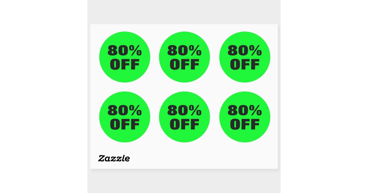 80 Percent Off discount neon green mark down Classic Round Sticker | Zazzle