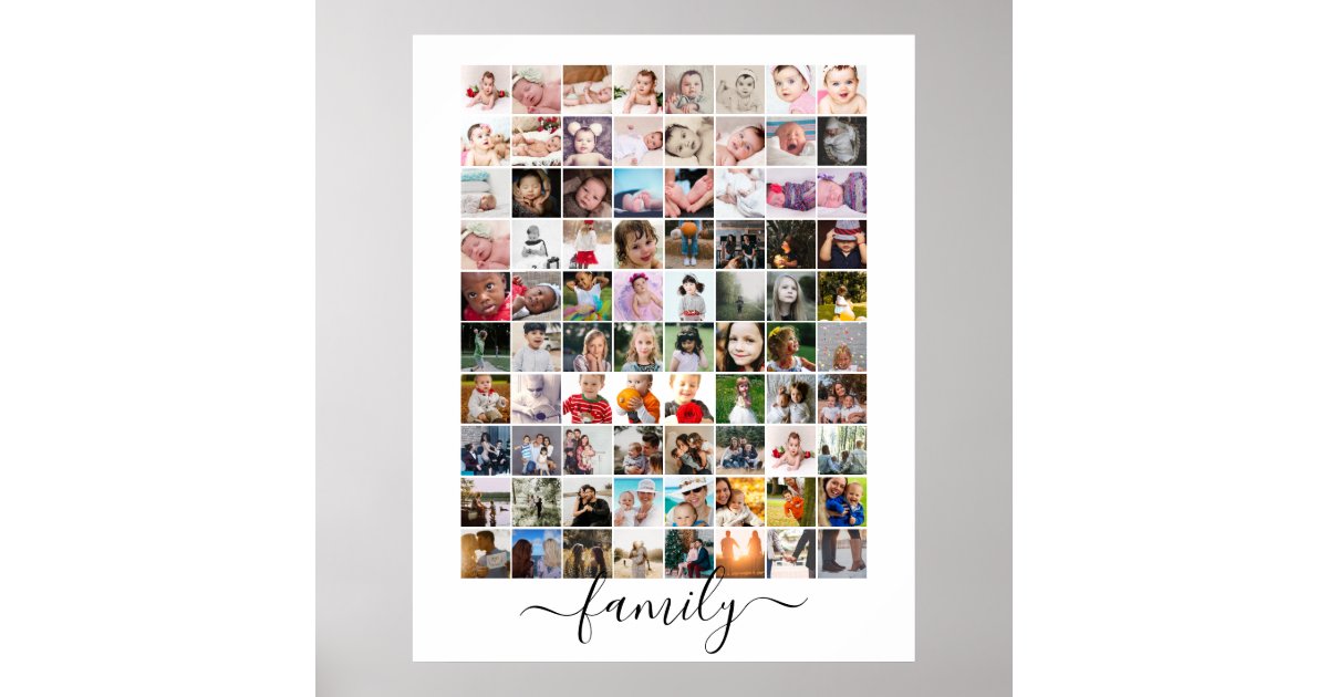 80 Photo Collage Personalized Family Poster | Zazzle