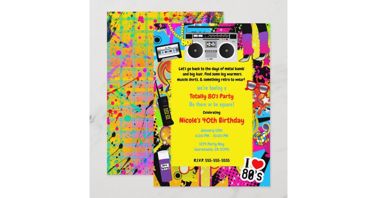 80's 1980s Yellow Retro Theme Birthday Party Event Invitation | Zazzle