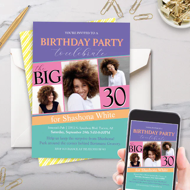 80s 90s Color Block Vintage Birthday Invitation | Zazzle