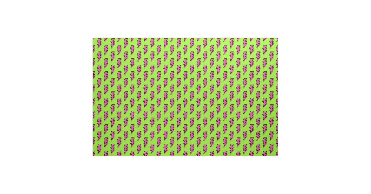 80's/90's Neon Green & Pink Lightning Bolt Pattern Fabric | Zazzle