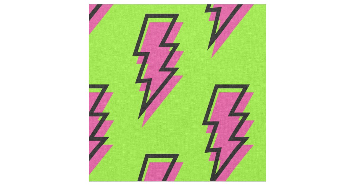 80's/90's Neon Green & Pink Lightning Bolt Pattern Fabric | Zazzle