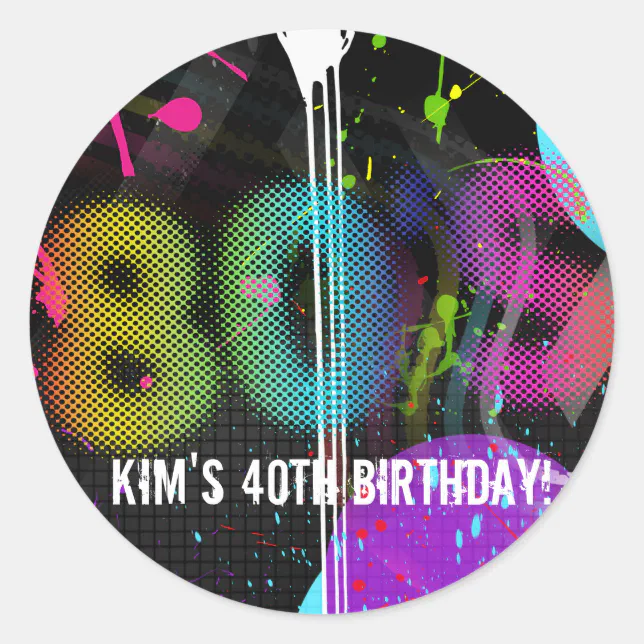 80's Bash Retro Rainbow Splash Birthday Party Classic Round Sticker ...