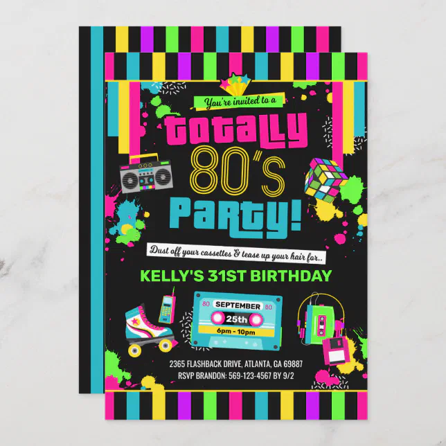 80s Birthday Invitation, 80s Party Invite, Neon Invitation | Zazzle