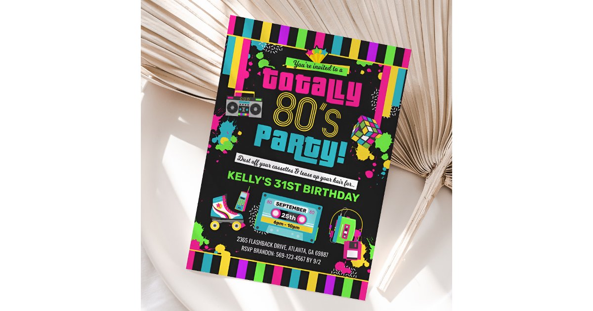 80s Birthday Invitation, 80s Party Invite, Neon Invitation | Zazzle