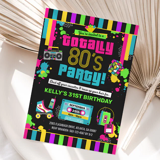 80s Birthday Invitation, 80s Party Invite, Neon Invitation | Zazzle