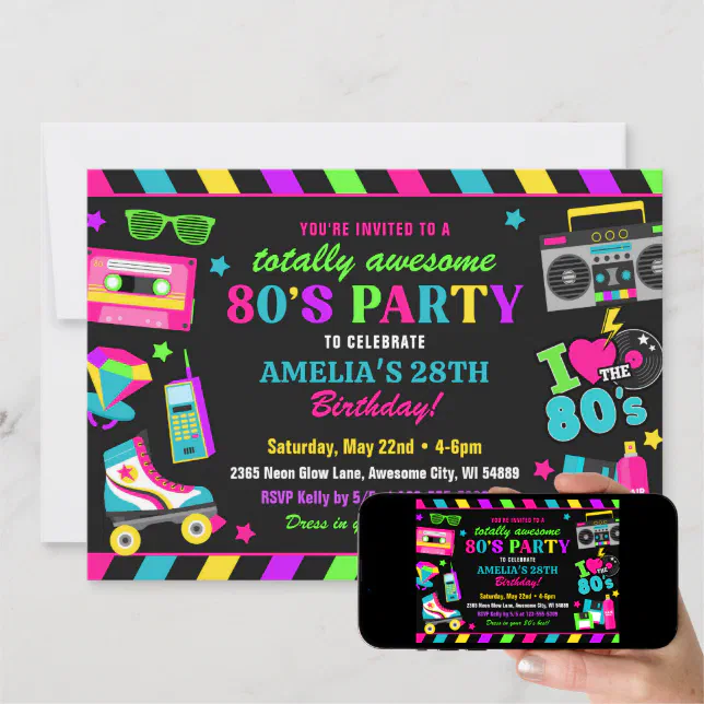 80's Birthday Party Invitation Kids & Adults | Zazzle