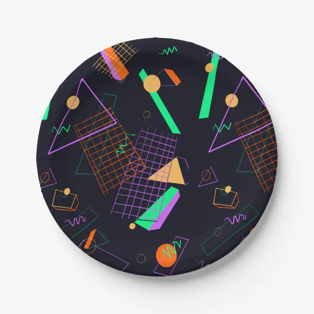 80s Black and Neon Retro Geometric Paper Plate | Zazzle
