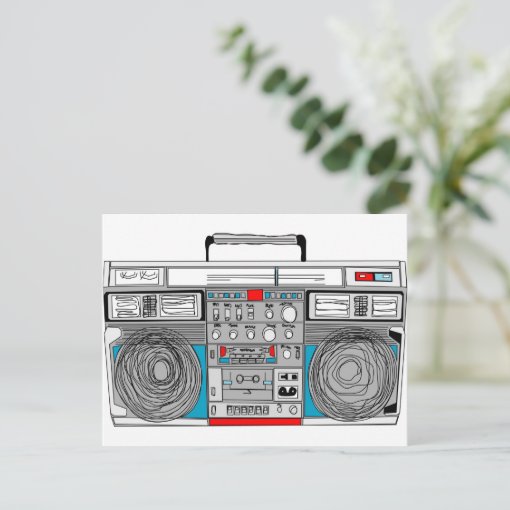80s boombox illustration postcard | Zazzle