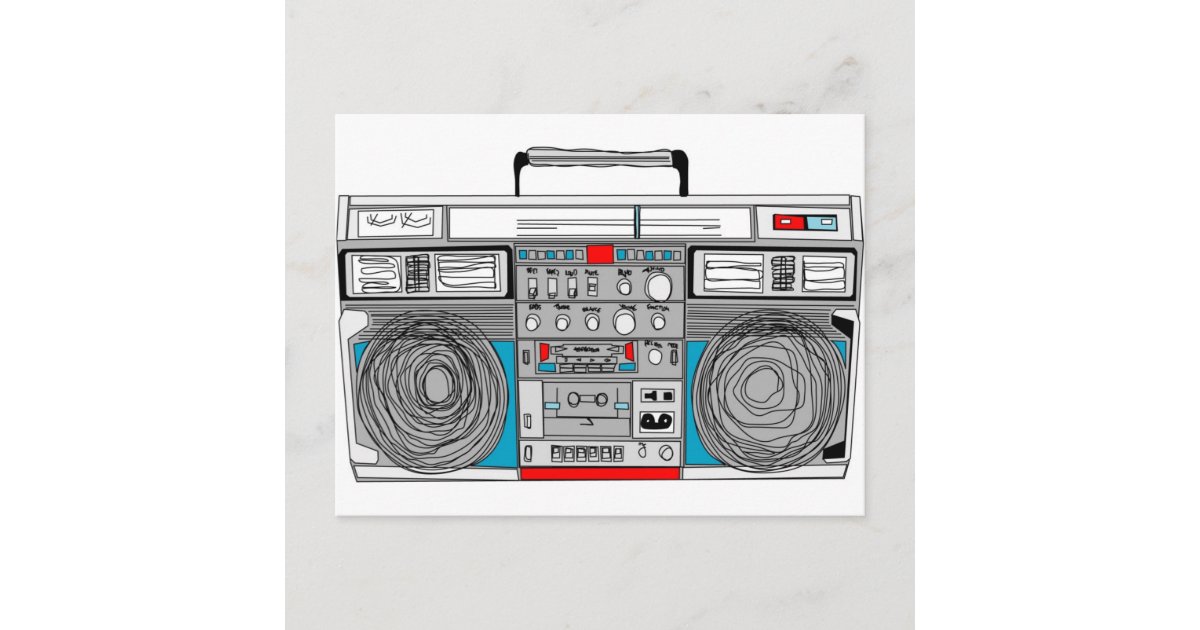 80s boombox illustration postcard | Zazzle