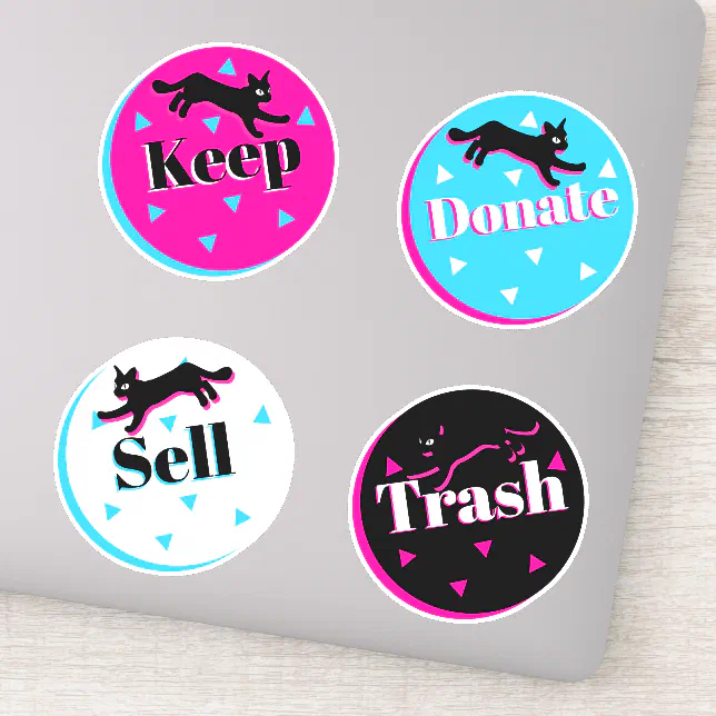80s Cats Black Pink Geometric Konmari Organising Sticker | Zazzle