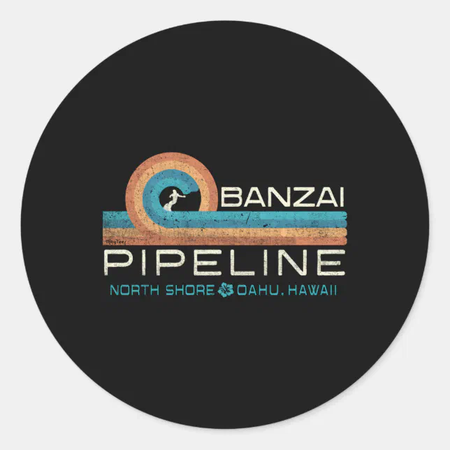 80'S Hawaii Surfing Banzai Pipeline Classic Round Sticker | Zazzle